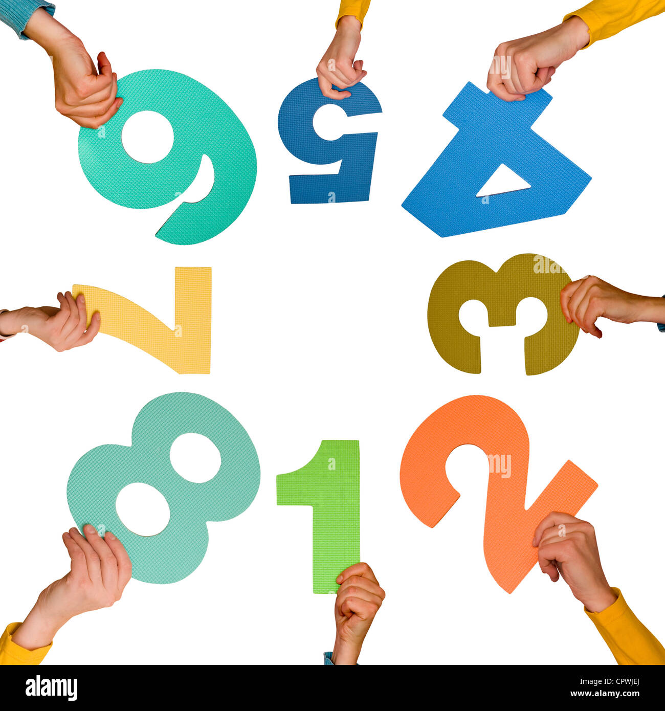 circle of hands with numbers,isolated on white Stock Photo - Alamy