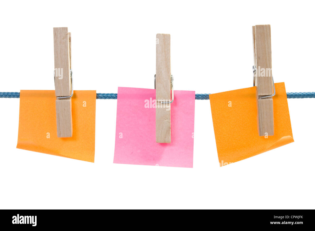 color paper sheets on rope. isolated over a white background Stock ...
