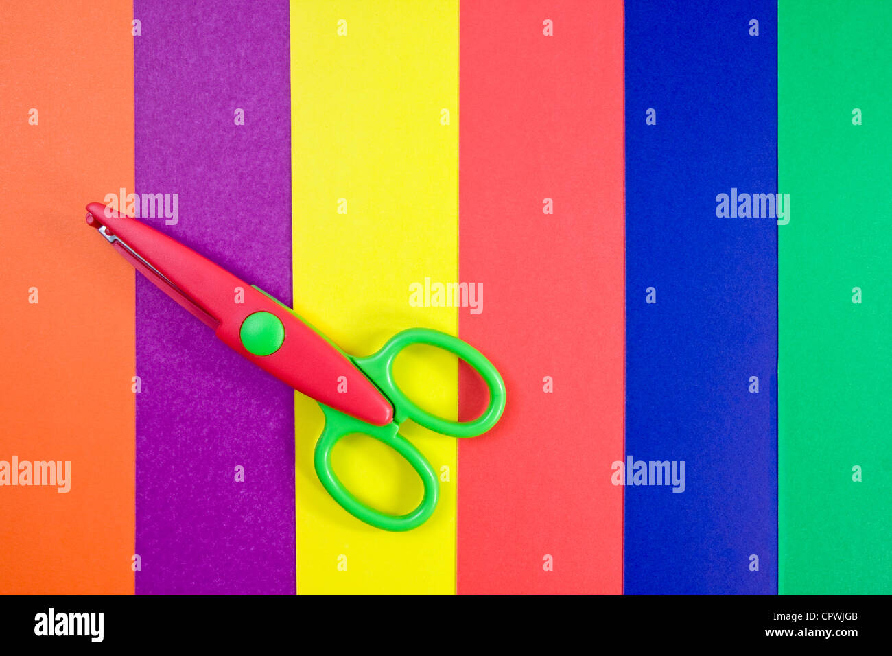 creativity concept. Colorful paper with child's scissors Stock Photo ...
