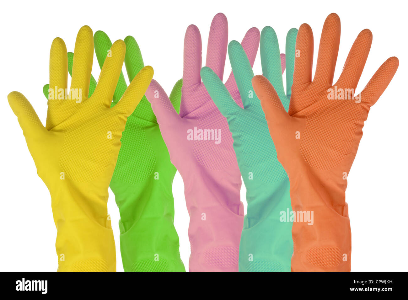 five color gloves isolated on white background Stock Photo - Alamy