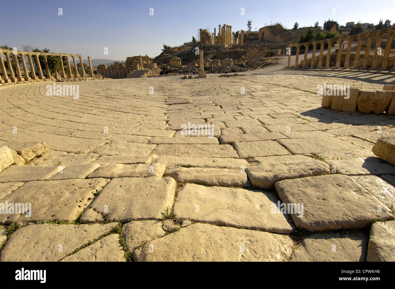 Asia Jordan Jerash Paving and pillars Stock Photo - Alamy