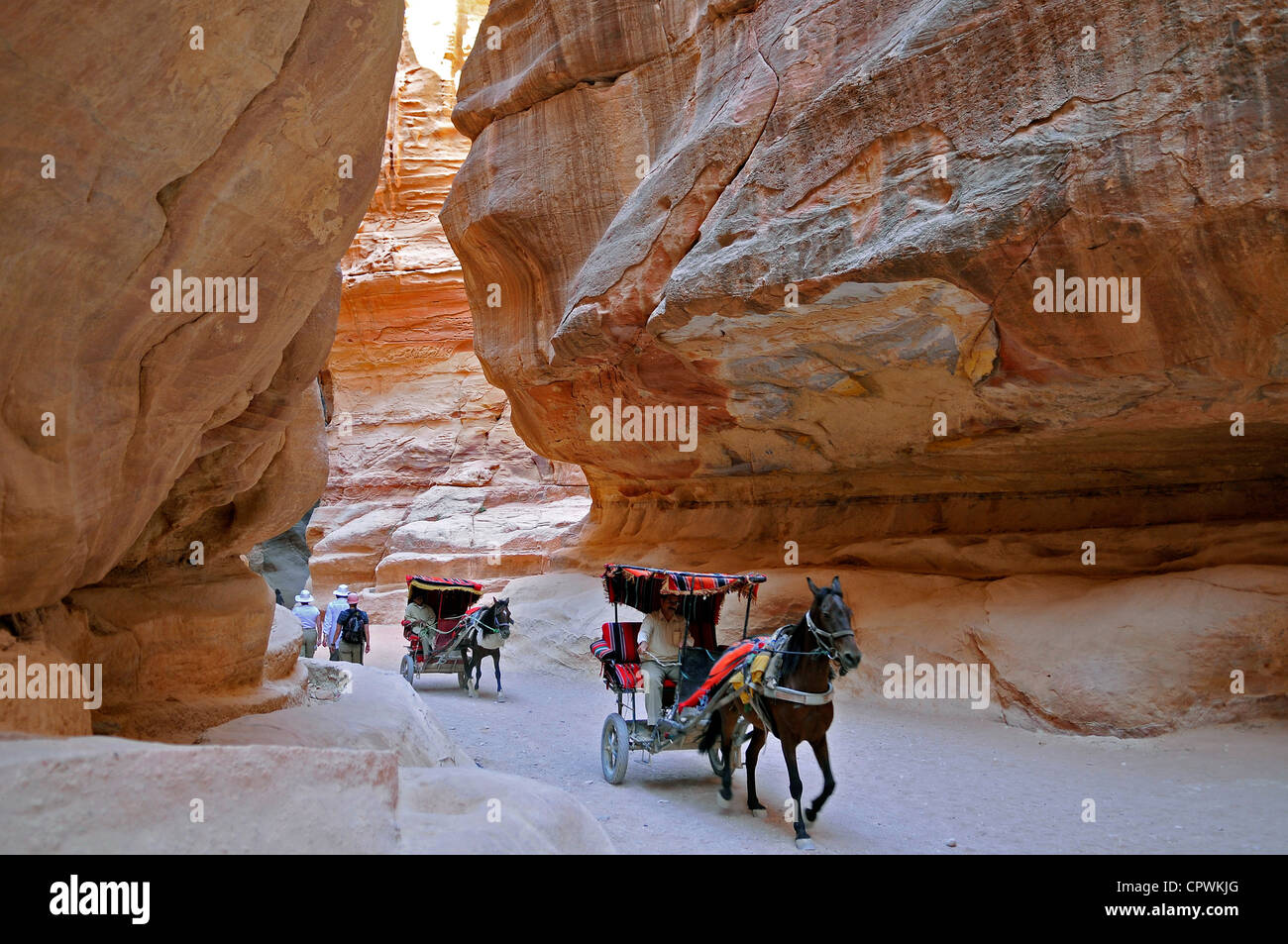 Asia Jordan Petra canyon called the Siq that leads to the Nabatean city ...