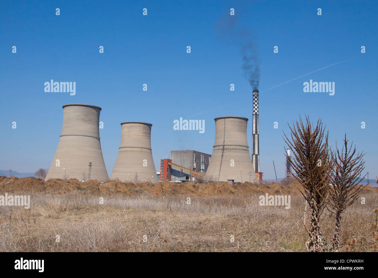 The coal-fired power plant Bobov Dol in western Bulgaria, black smoke ...