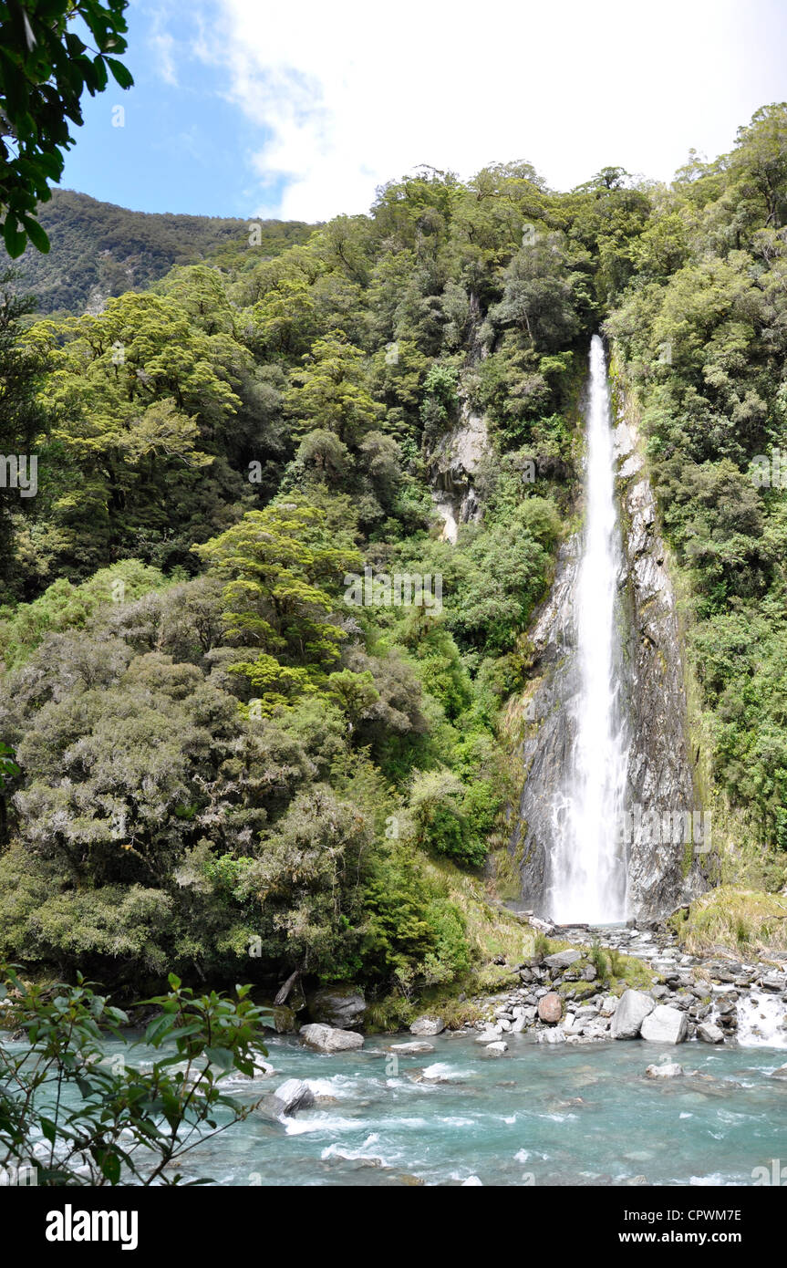 Thunder Creek Falls New Zealand Stock Photo - Alamy