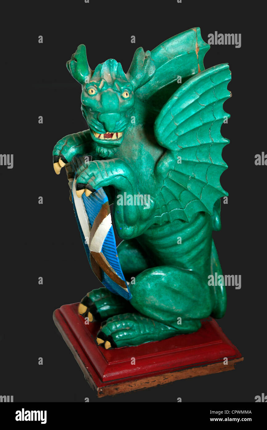 Statue of a green winged dragon gargoyle Stock Photo - Alamy