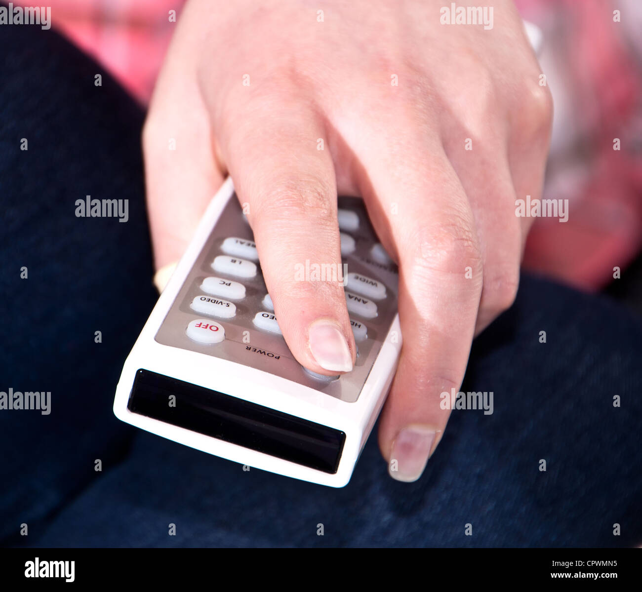 Macro view of using a remote control Stock Photo - Alamy
