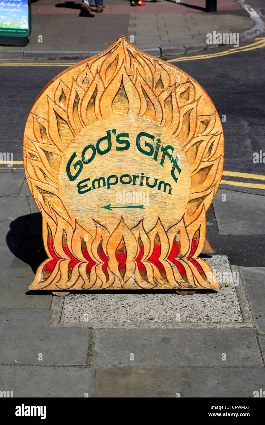 Gods Gift Emporium Sign Stock Photo - Alamy