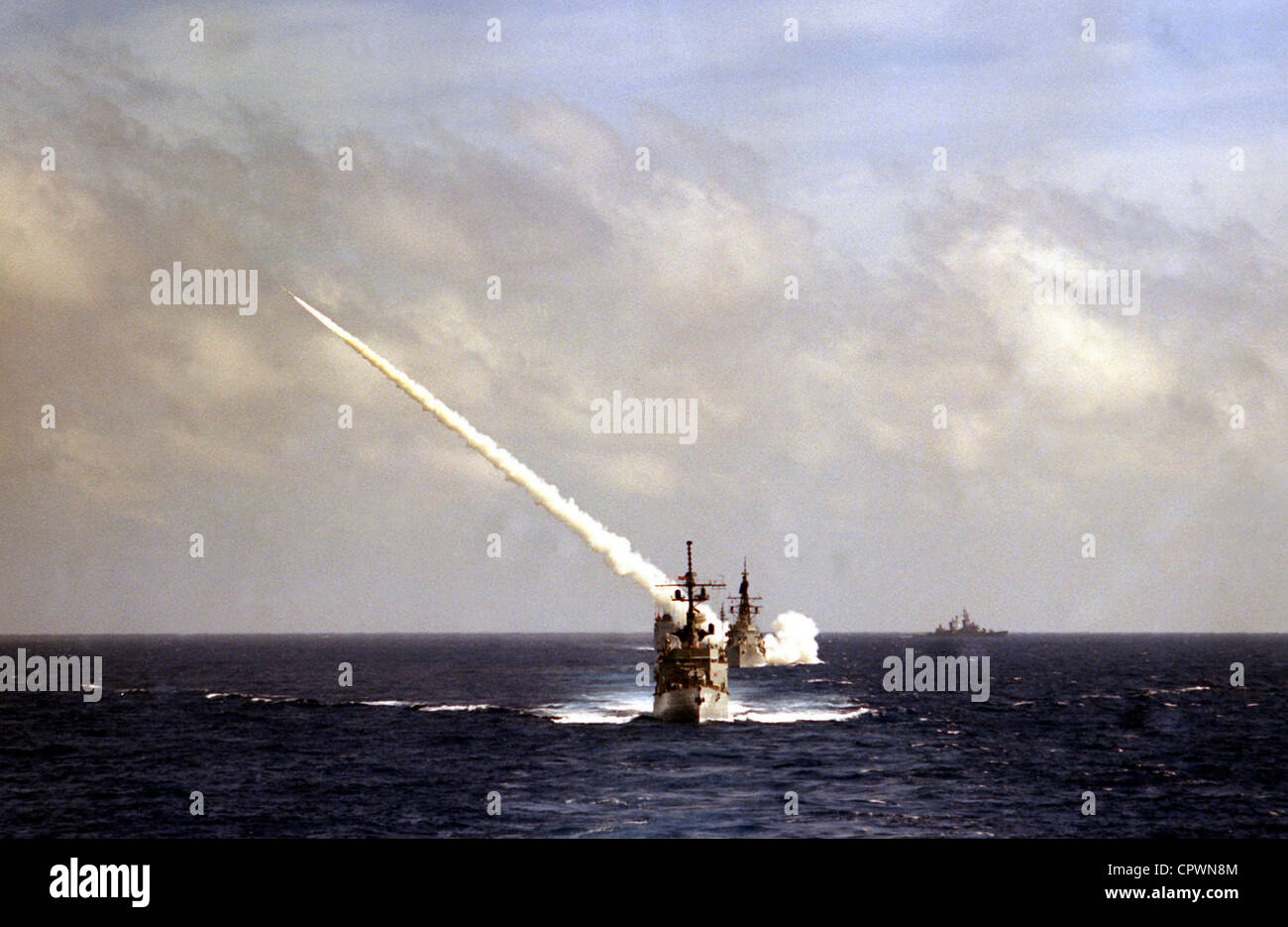 guided-missile destroyer USS ''Farragut'' (DDG-37) launches a RIM-67 ...