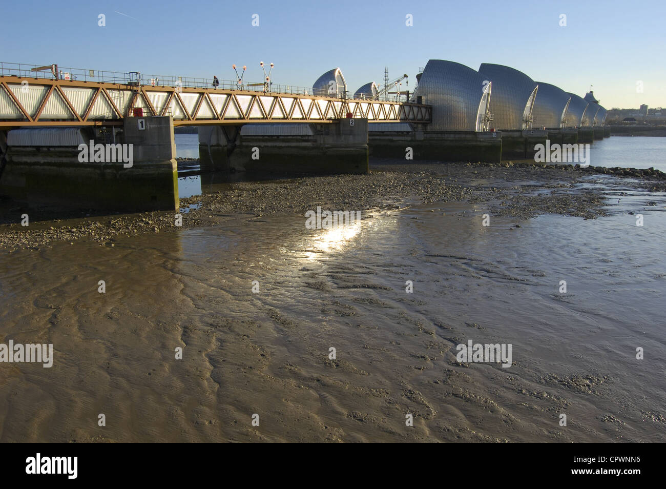 The Thames barrier at low tide, London, England Stock Photo - Alamy