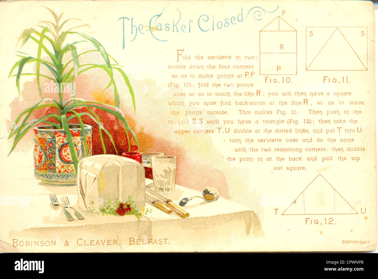 Example of how to fold a table napkin in shape of a casket Stock Photo ...