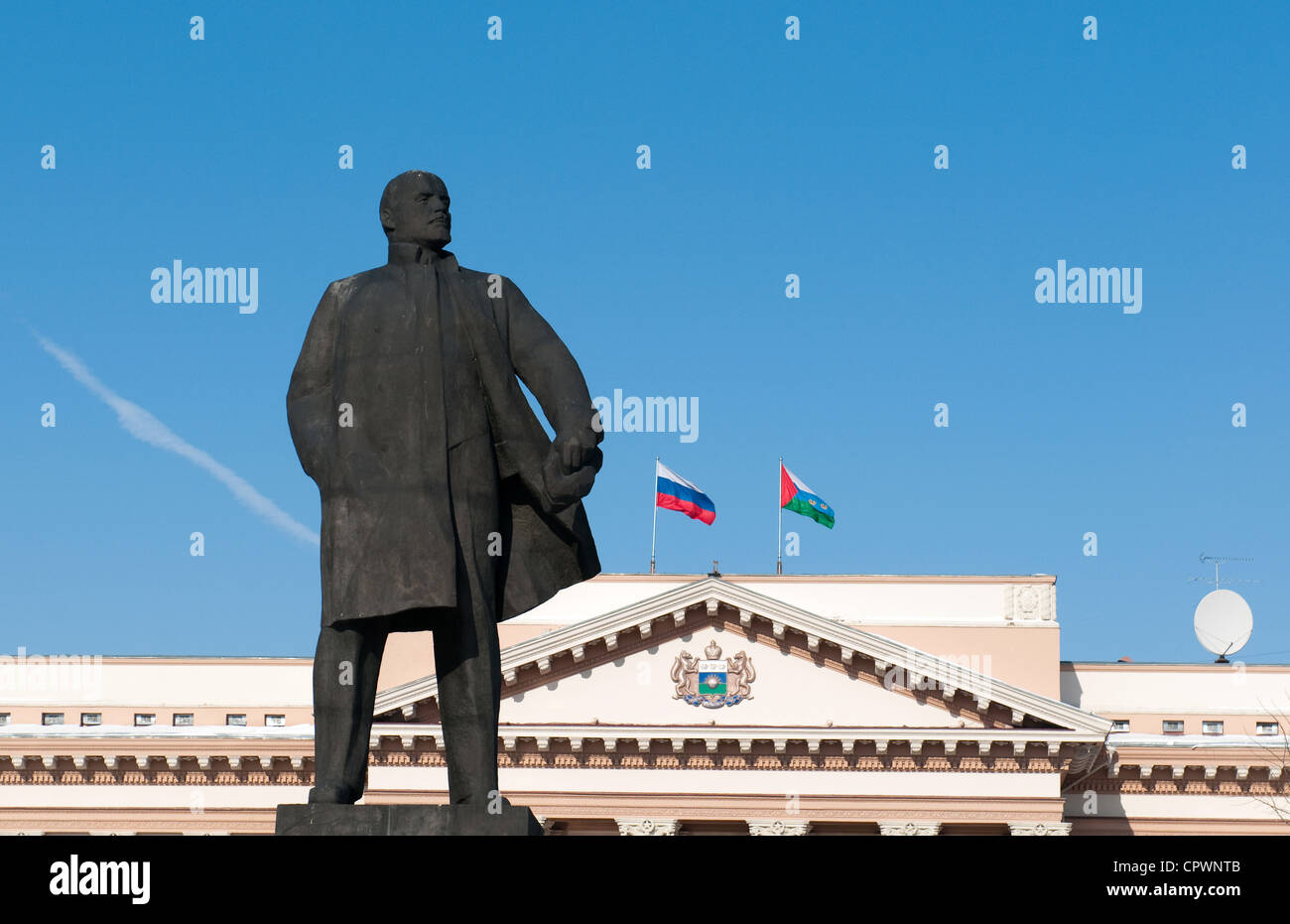 Statue of Lenin and town hall in Tyumen, Siberia, Russia Stock Photo ...