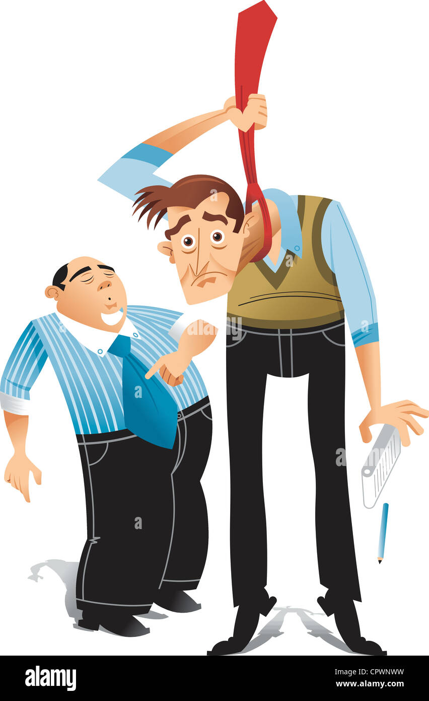 A man holding himself up by his neck tie Stock Photo - Alamy