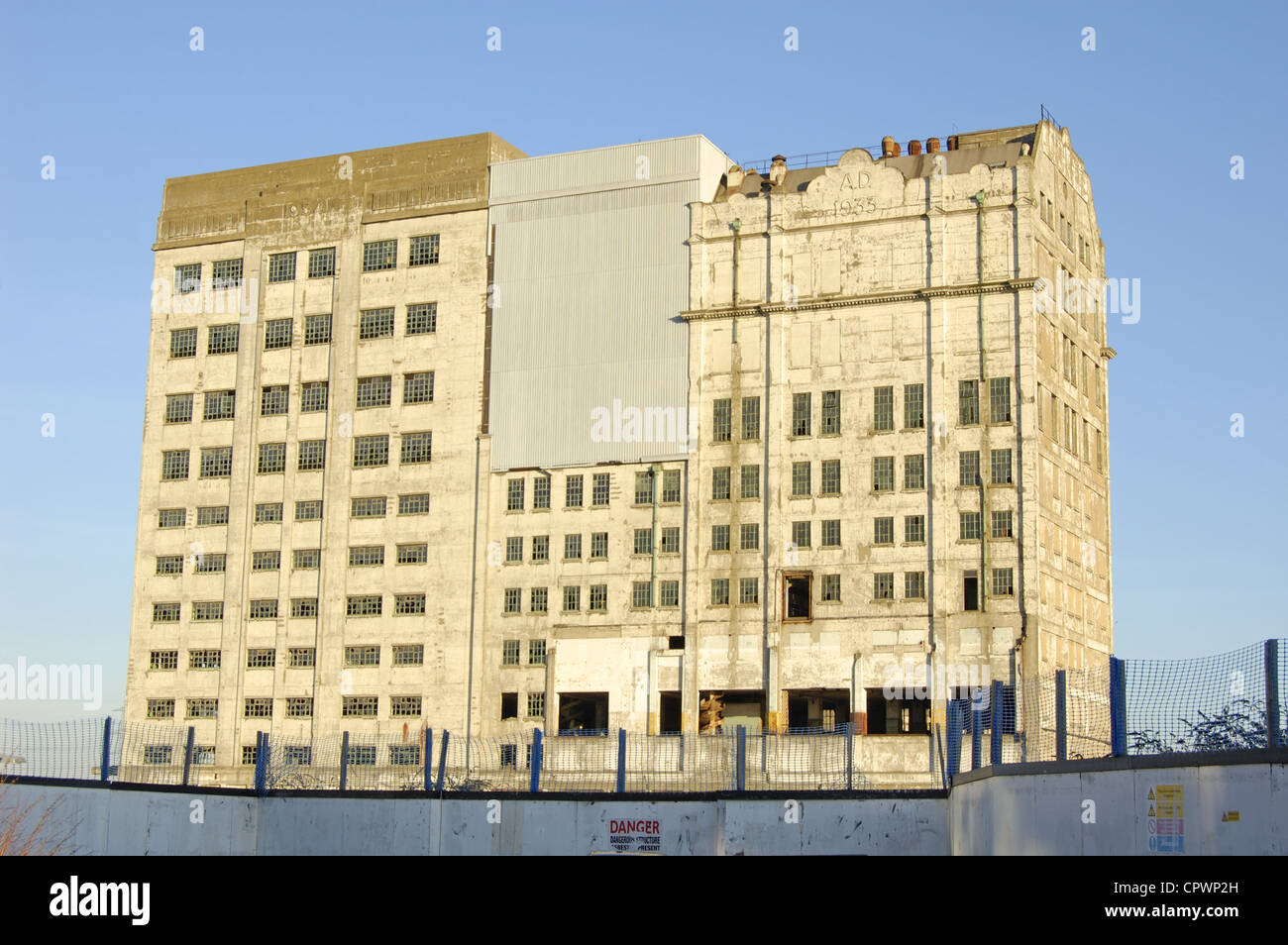 Derelict warehouse building at Royal Victoria Dock in London, England ...