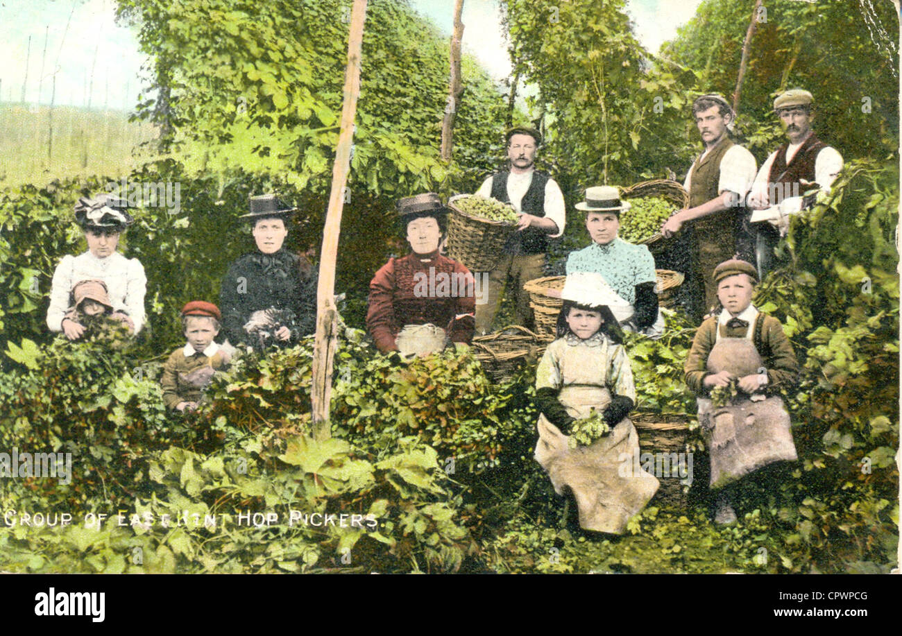 Postcard of East Kent hop pickers Stock Photo - Alamy