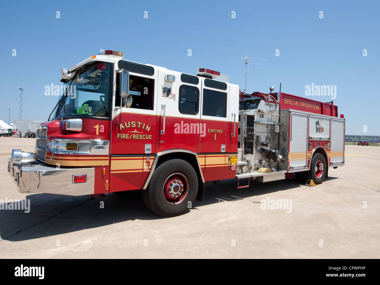 Red fire trick engine from the Austin, Texas fire and rescue special ...