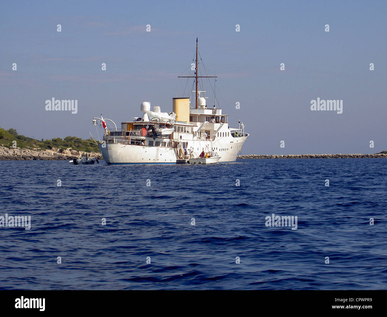 Motor yacht Marala anchored off Paxos in the Greek Islands Stock Photo ...