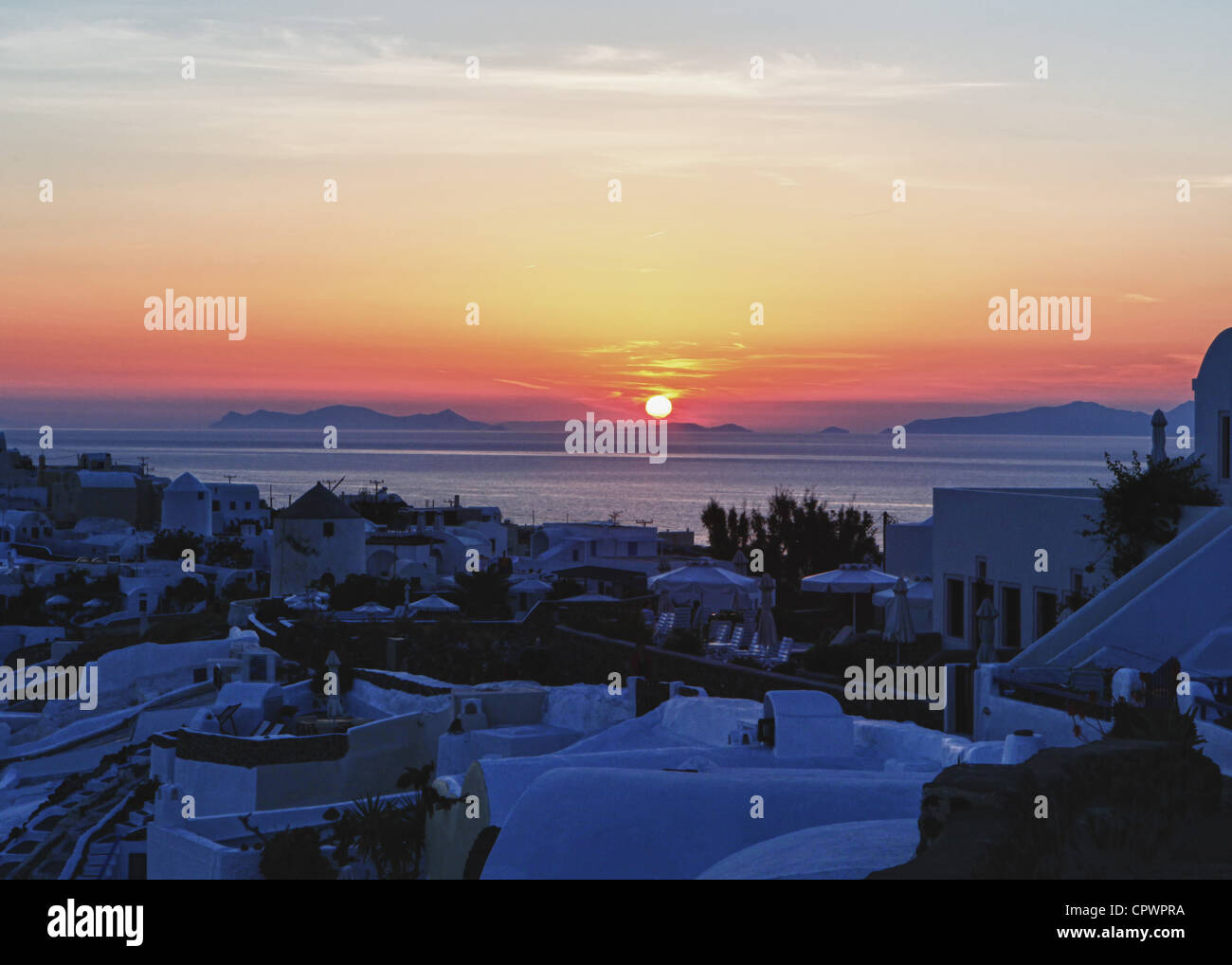 Sunset over Oia Santorini, Greek Islands Stock Photo - Alamy