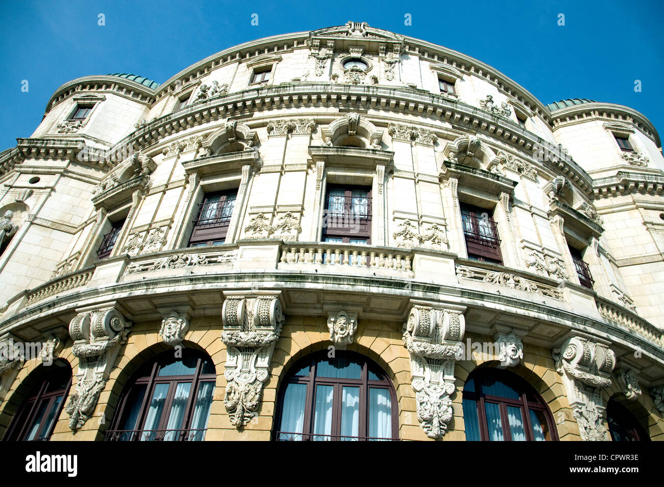 The elaborate façade of the 19th-century Arriaga theatre in Bilbao, its ...