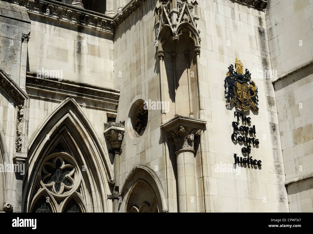 The Royal Courts of Justice sign close up Central London Stock Photo ...