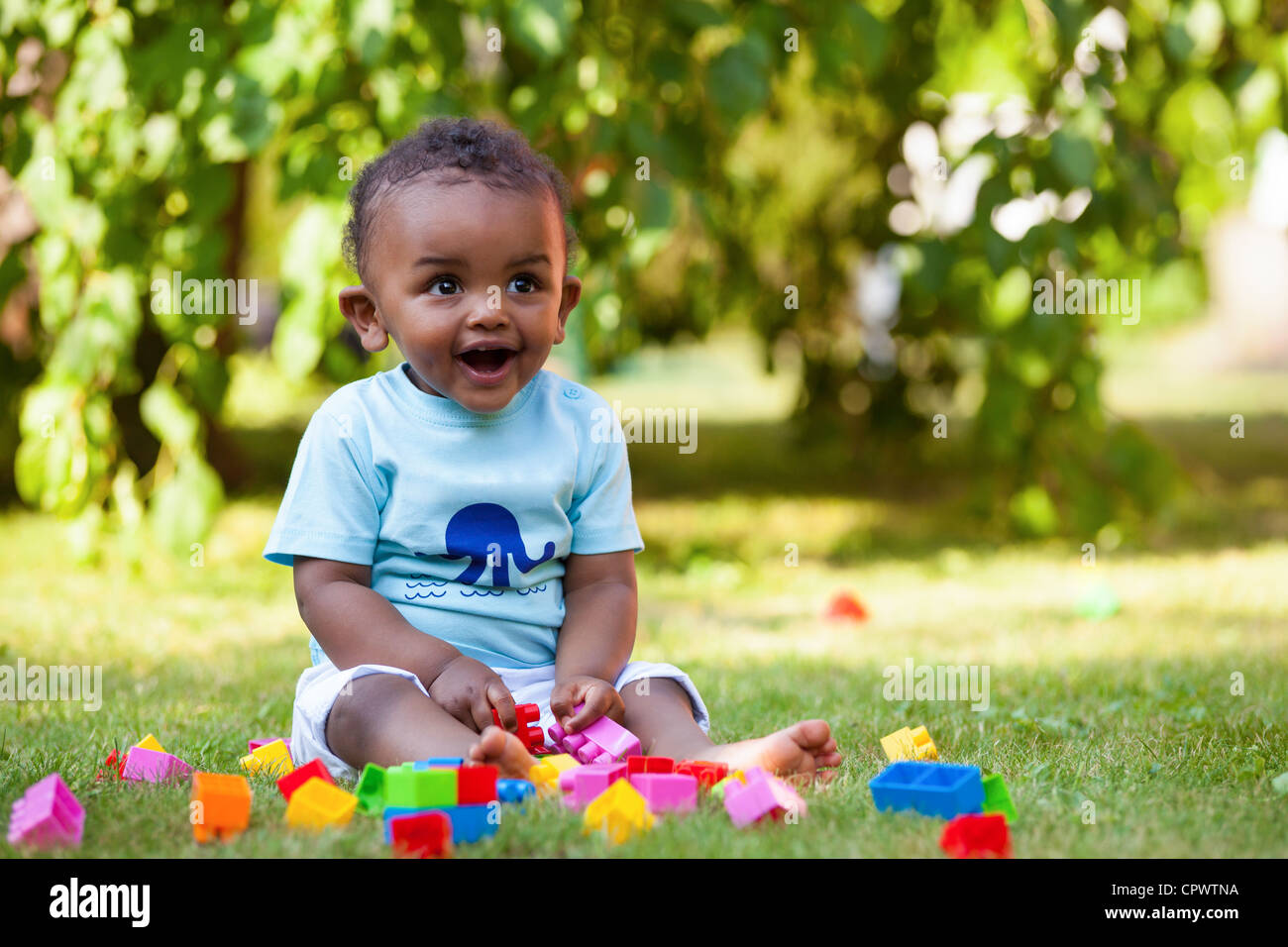 Portrait Of A Little African American Baby Boy Playing Outdoor