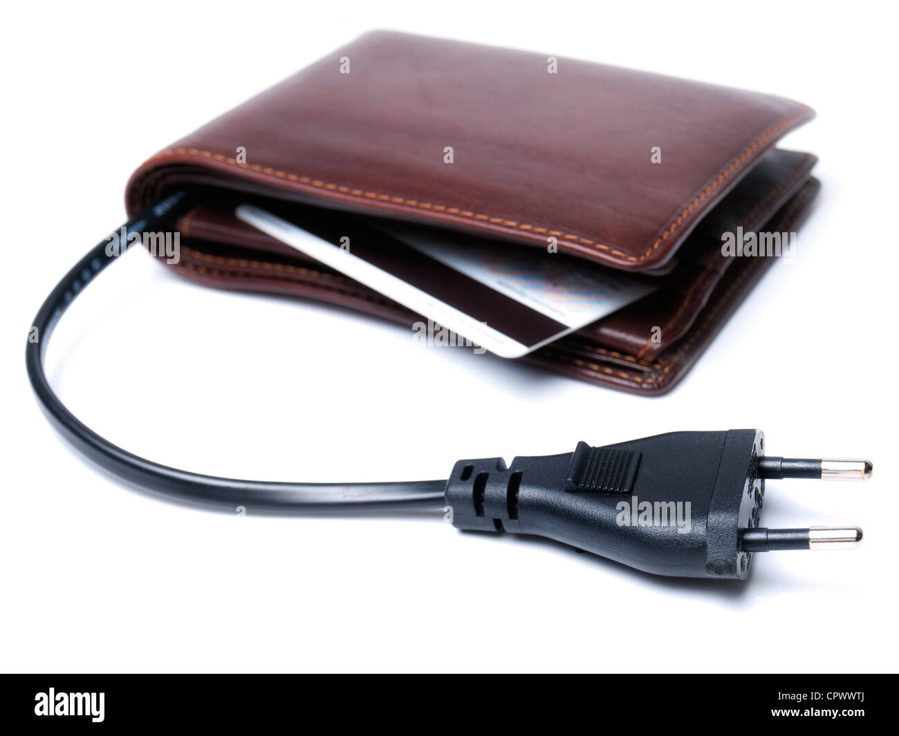 Conceptual view of a wallet with the cable and plug as a symbol of ...