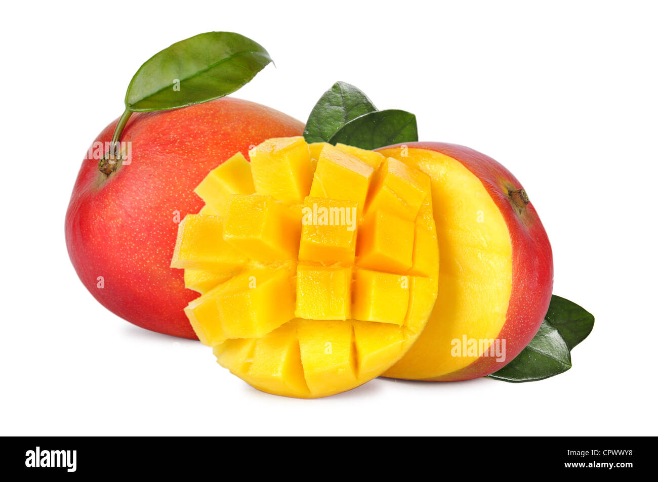 Mango with section isolated on a white background Stock Photo - Alamy