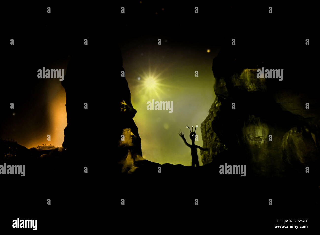 Digital illustrations of a friendly alien with multiple eye stalks ...