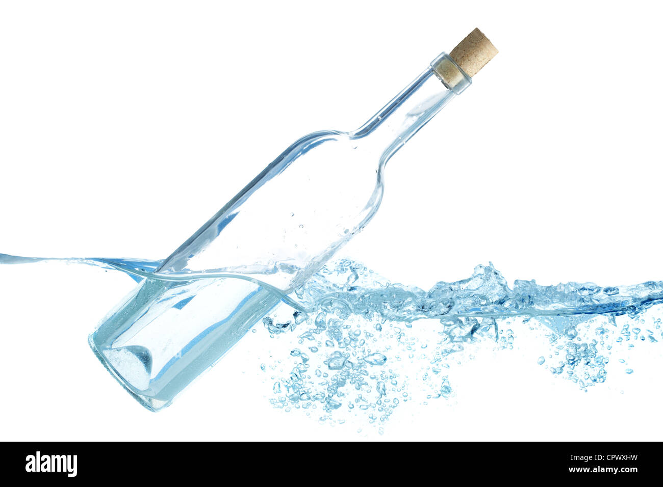 Transparent glass bottle with cork isolated on white Stock Photo - Alamy