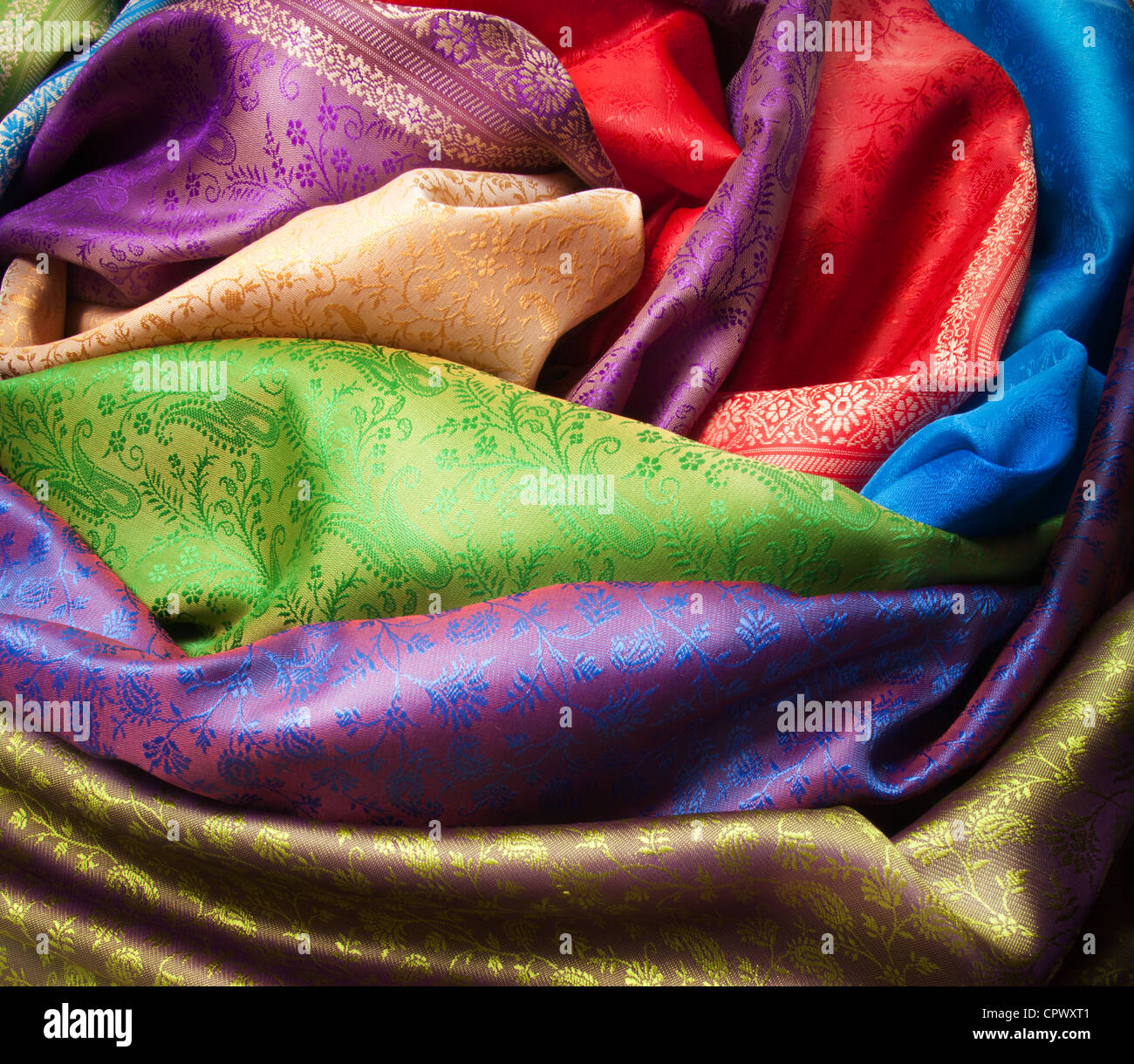 Different color and texture fabrics closeup Stock Photo - Alamy