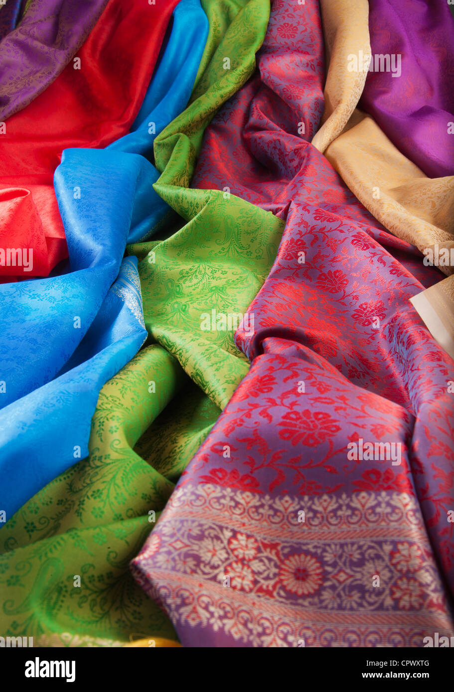 Silk fabric close-up of beautiful texture and multi-colors Stock Photo ...
