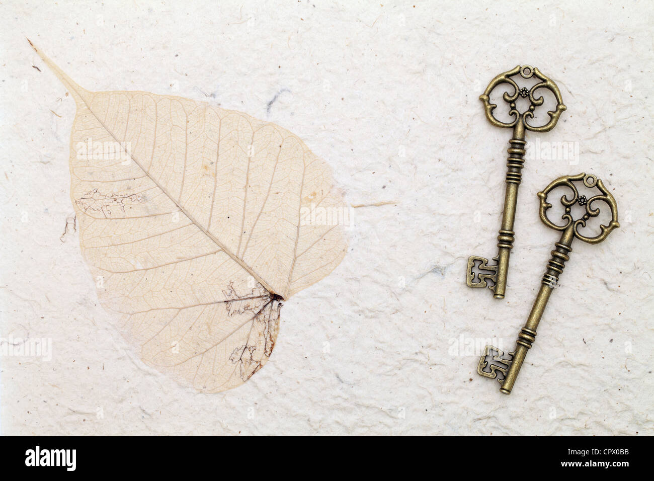 Antique key on handmade rice paper Stock Photo - Alamy