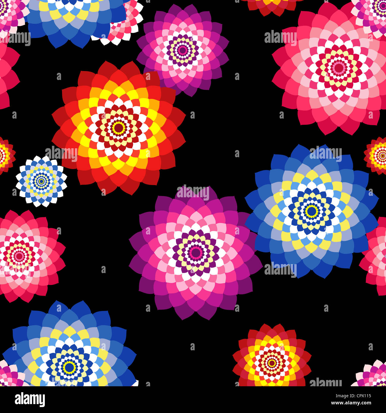 Seamless floral background with mosaic multi-colored flowers Stock ...