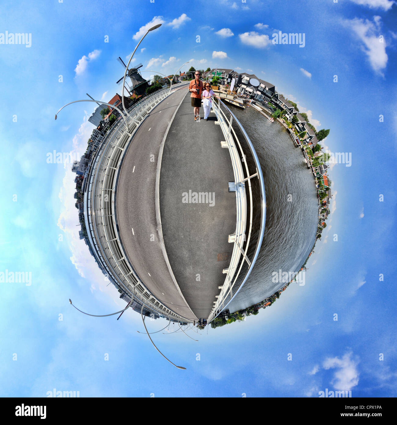 A couple in Zaanse Schans, Netherlands, little planet effect Stock ...