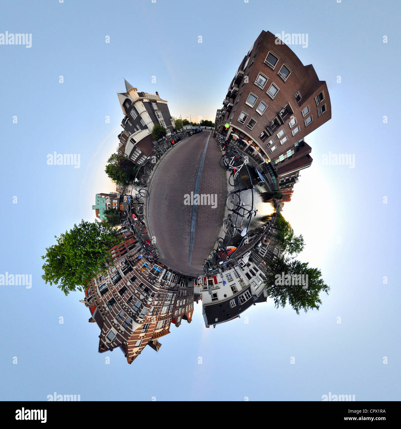 Lijnbaansgracht canal, Amsterdam, little planet effect Stock Photo - Alamy