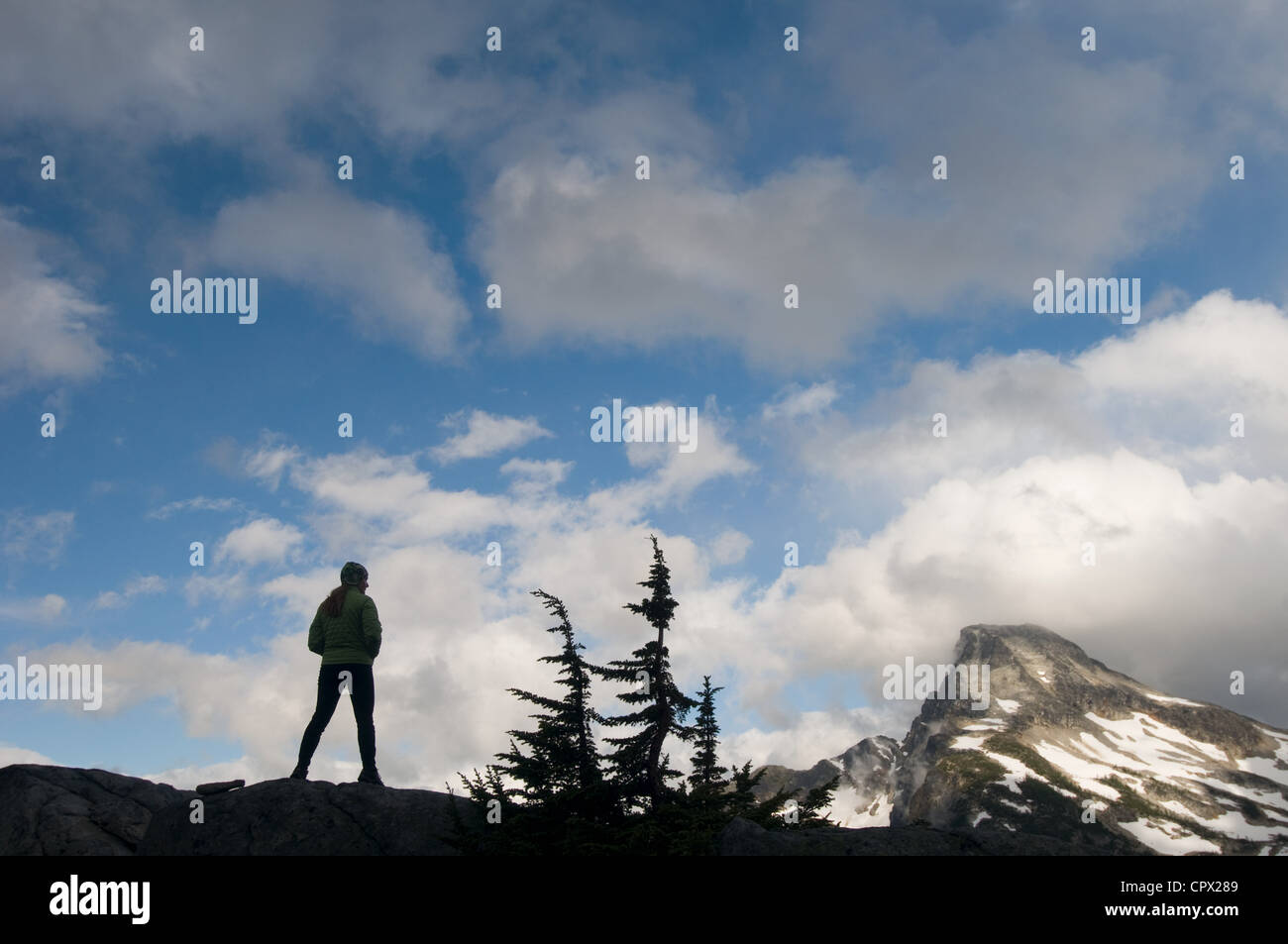 Woman admiring mountain view, Picket Range, North Cascades National ...