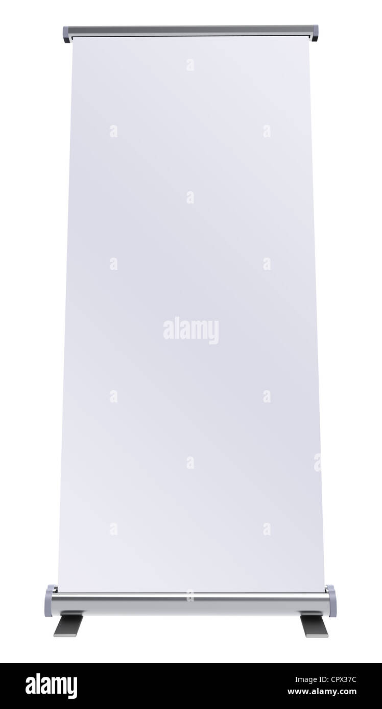 Blank roll up banner display on white background Stock Photo - Alamy