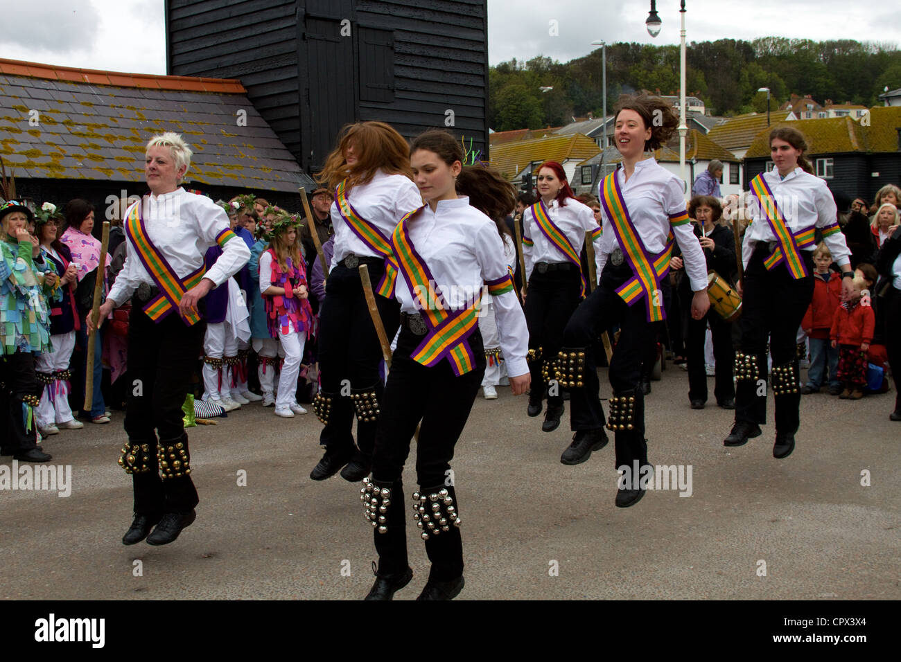 Female morris dancers at Hastings Jack in the Green Stock Photo - Alamy