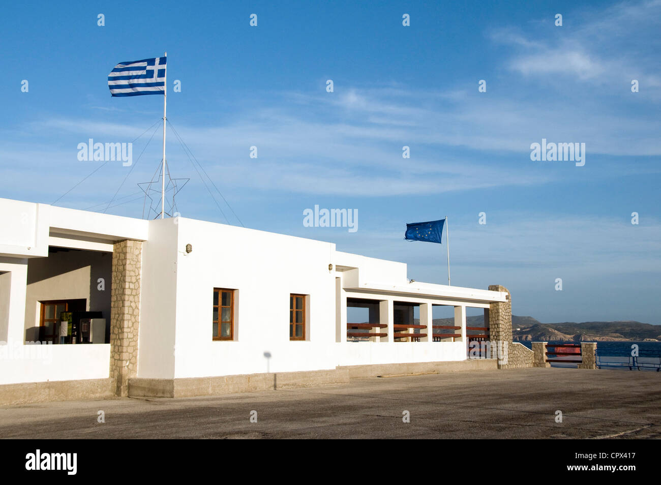 Adamas Milos Greek Island ferry port station white architecture ...