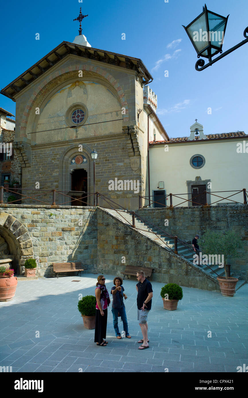 Tourists by Tuscan Church of San Niccolo, Chiesa San Niccolo, in Piazza ...