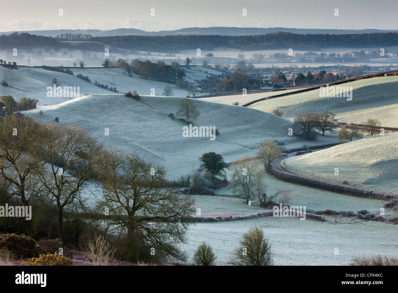 Oborne with frost, Dorset, England, UK Stock Photo - Alamy