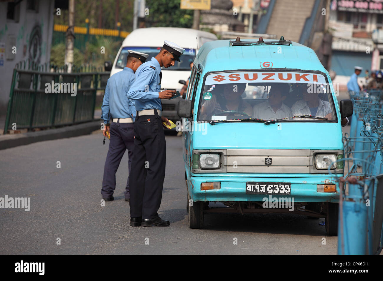 Police officer controlling a vehicle Nepal Stock Photo - Alamy
