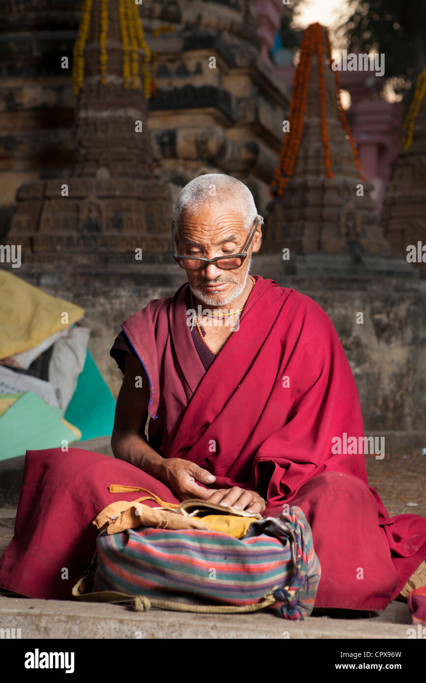 Portrait of Buddhist pilgrims reading scriptures books, Mahabodhi ...