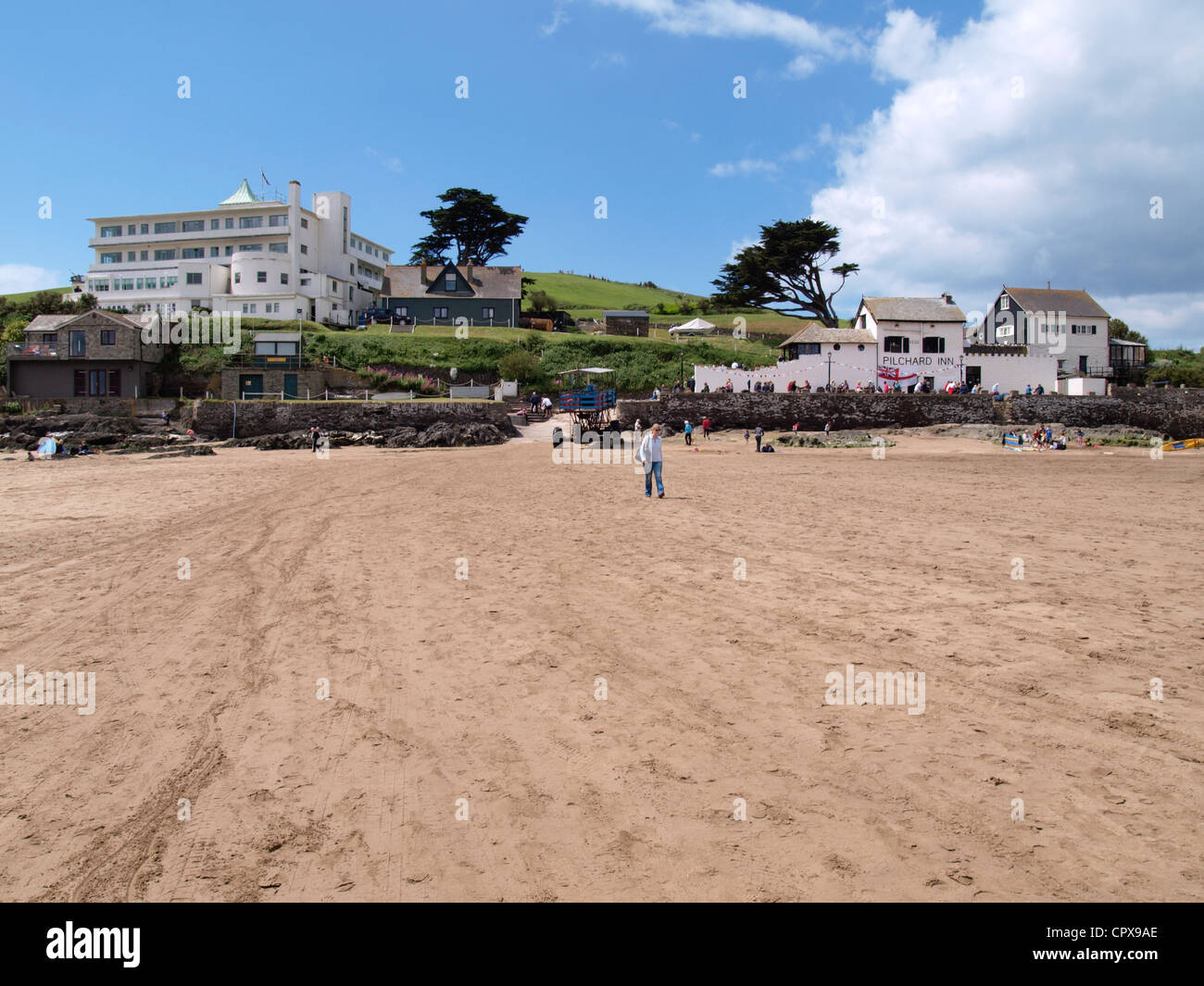 Art Deco Burgh Island Hotel and the Pilchard Inn, Devon, UK Stock Photo ...