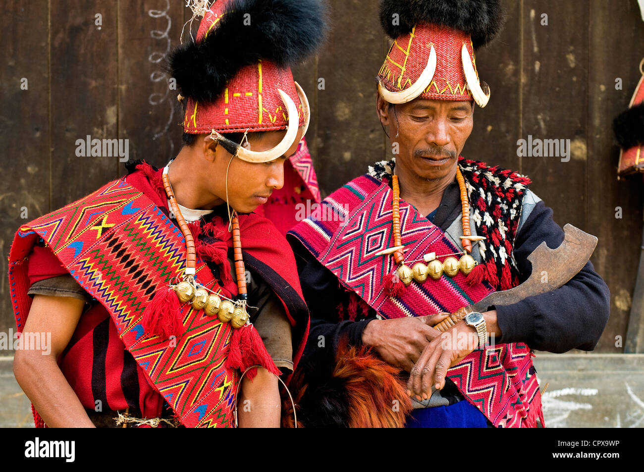 Myanmar (Burma), Sagaing Division, Leshi, Nagas from Konyak tribes ...
