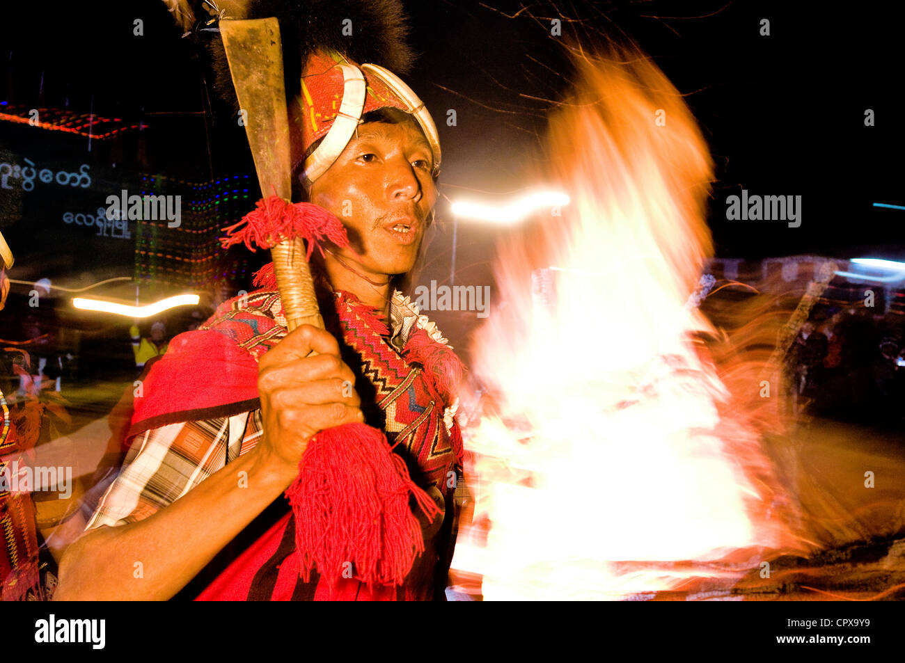 Myanmar Burma Sagaing Division village of Leshi Naga troop performing ...