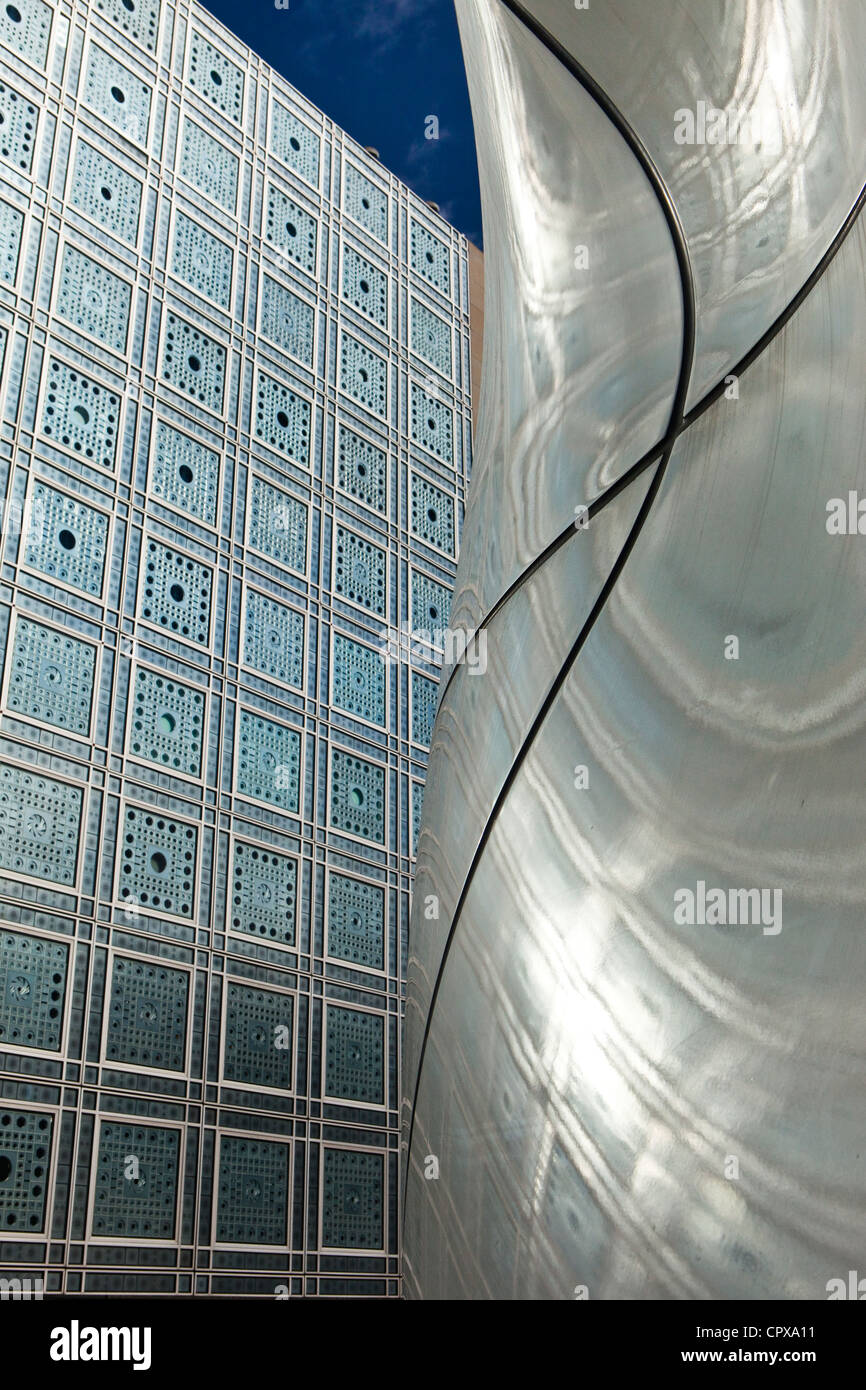 Exterior of the Institut du Monde Arabe (IMA) or Arab World Institute ...