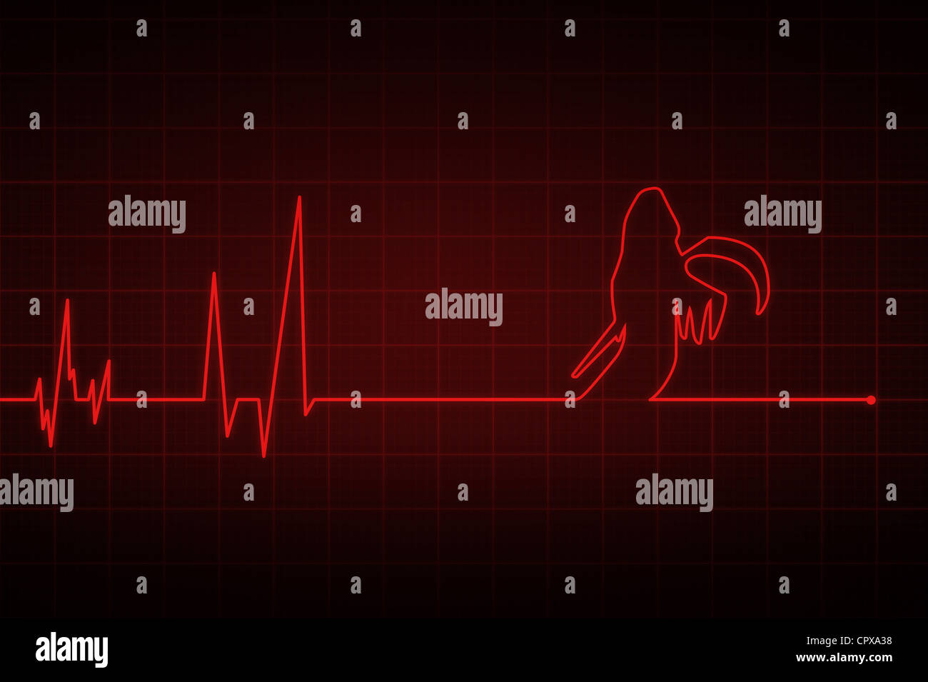 Illustration of a heartbeat ending with death Stock Photo - Alamy