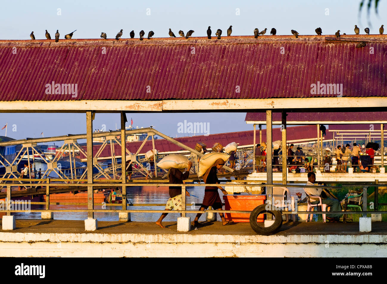 Myanmar (Burma), Yangon Division, Yangon, Sine Oo Dan jetty over ...