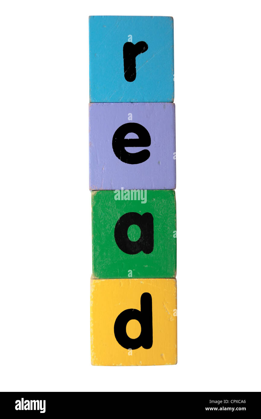 toy letters that spell read against a white background with clipping ...