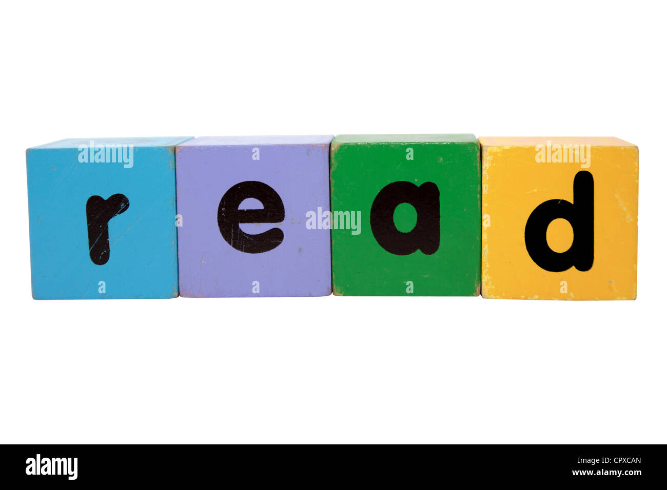 toy letters that spell read against a white background with clipping ...